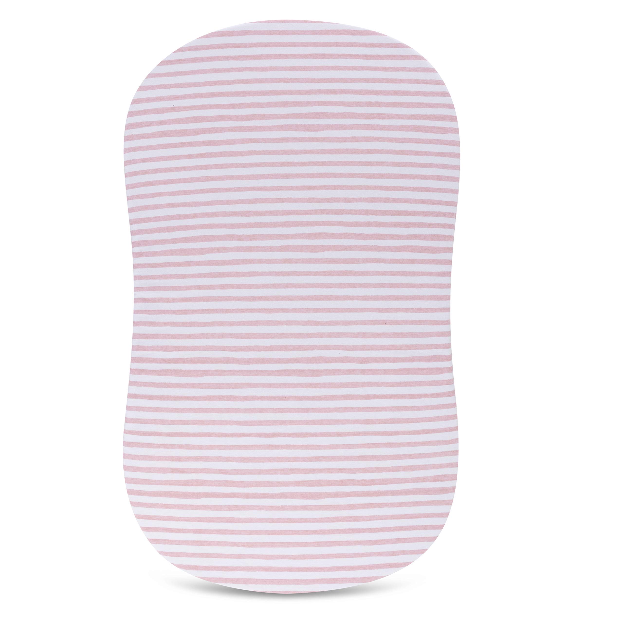 Ely's & Co. Patent Pending Waterproof Bassinet Sheet, No Need for Bassinet Mattress Pad Cover, 2 Pack Mauve Pink Splash & Stripes,for Baby Girl 32" 16"X3"