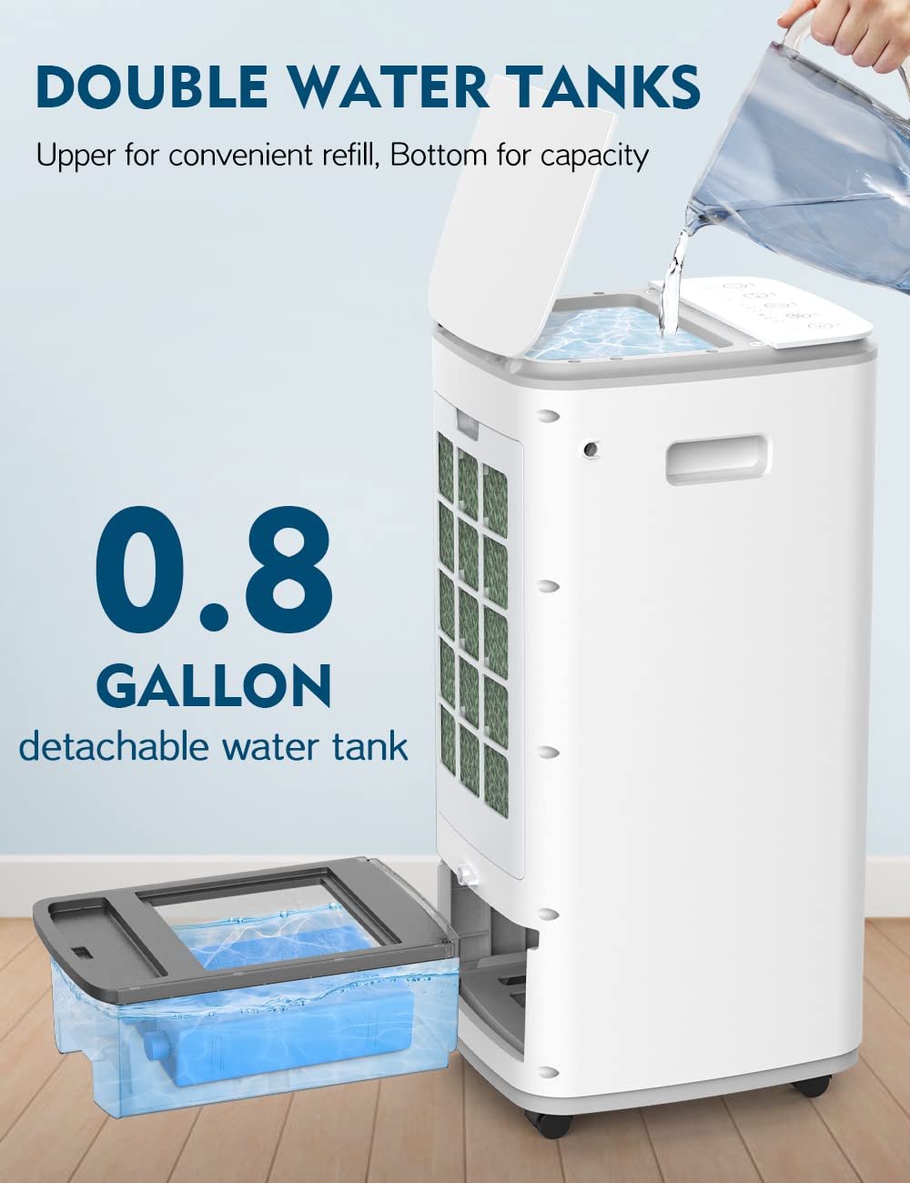 3-IN-1 Evaporative Air Cooler, Portable Air Conditioner w/Cooling/Humidify, Cooling Tower Fan with Remote, 70° Oscillation & 7H Timer Swamp Cooler, Windowless Evaporative Cooler for Room, Ice Packs*4