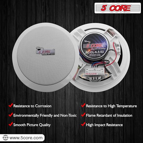 5 CORE 6.5β Inch Outdoor Indoor in Ceiling Speaker, Flush Mount in Wall Universal Speakers Waterproof for Paging Restaurant, Placement, Covered Porches CL 6.5-12 2W 6PCS