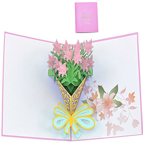 Flower Pop Up Cards 3D, Flower Greeting Card with Envelopes for All Occasions, Assorted 4 Flower Cards for Thanksgiving Birthday Christmas Valentine's Day Gift…