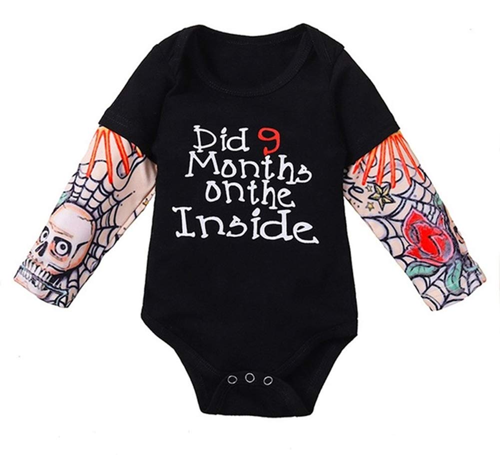 stylesilove Infant Baby Boys Girls Printed Romper Tattoo Sleeve Cotton Bodysuit Holiday Halloween Outfit (Did 9 Months On The Inside, 60/0-3 Months)