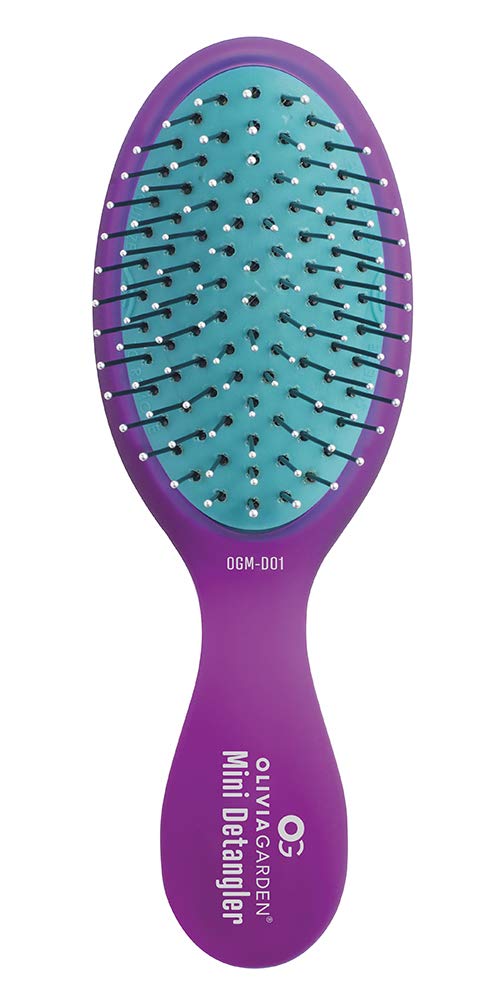 Olivia Garden OG Brush Detangler, pocket-size, perfect for travel and on-the-go, removable cushion, scalp hugging shape massages the scalp, for wet or dry hair, for women, men and children, Purple