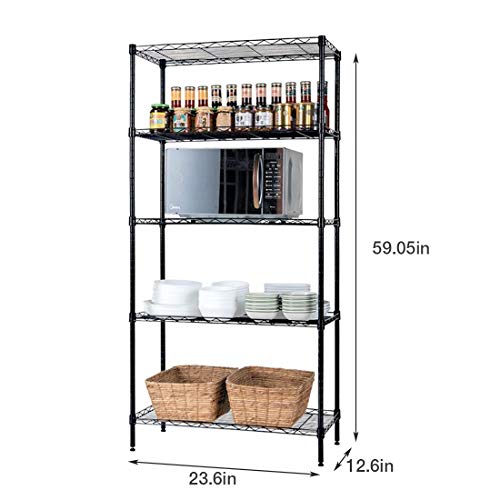 Isyunen 5 Tier Shelving Unit Adjustable Wire Shelves Organizer Shelf Rack Heavy Duty Storage Unit Black/Silver/White… (Black, 5 Tier)