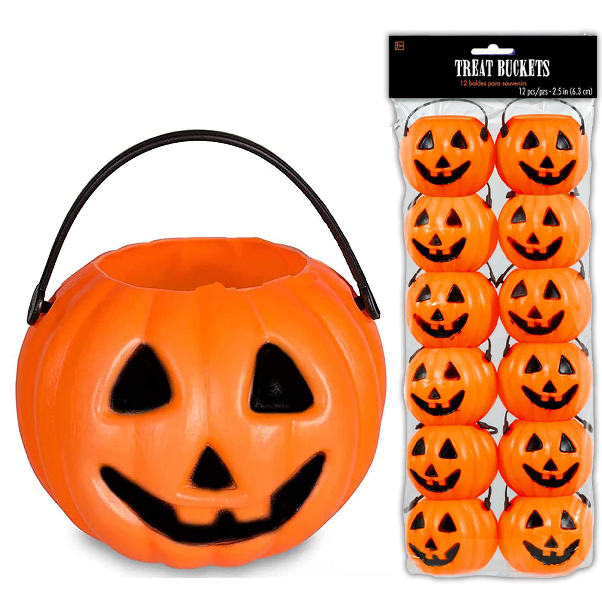 24 Mini Pumpkin Trick or Treat Buckets Bulk Halloween Candy Holders Container for Kids, Halloween Goodie Bags, by 4E's Novelty