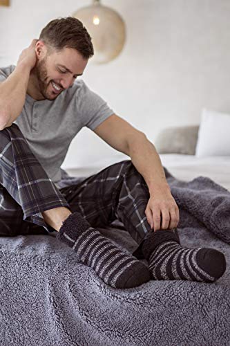 HEAT HOLDERS Mens Luxury Cozy Soft Fleece Lined Fluffy Bed Socks for Sleep (Charcoal (Lumi), 7-12)