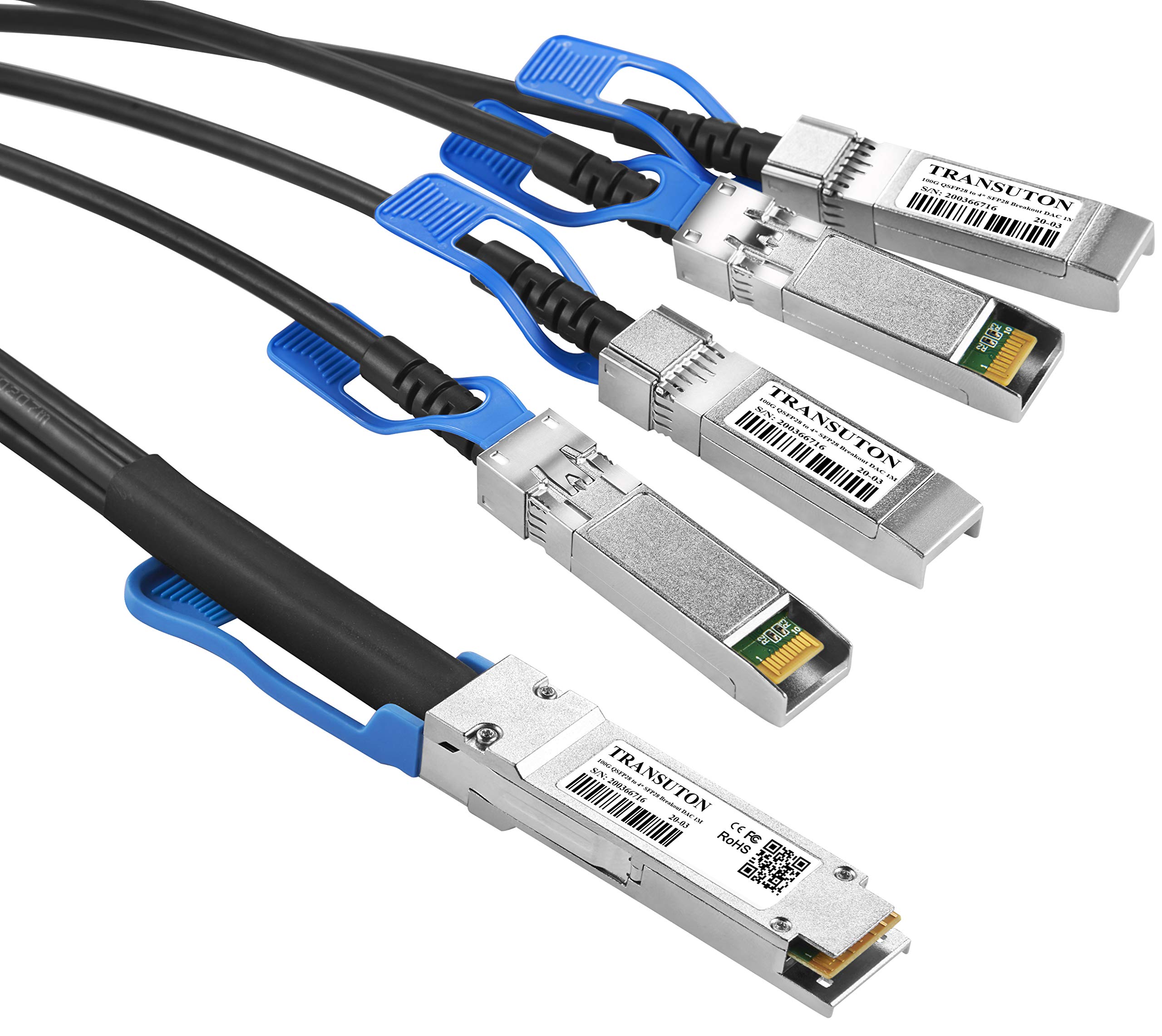 TRANSUTON 100G QSFP28 Breakout DAC Cable | QSFP28 to 25G SFP28 Passive Direct Attach Copper Twinax Cables for Cisco QSFP-4SFP10G-CU5M, 5-Meter(16.4ft)
