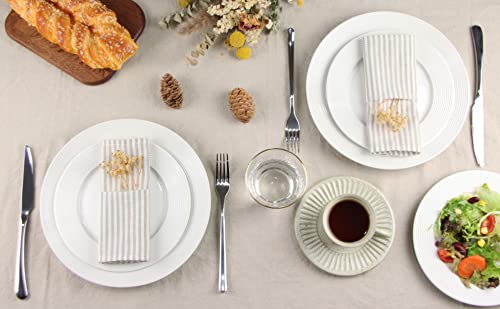 INFEI Plain Striped Cotton Linen Blended Dinner Cloth Napkins - Set of 12 (40 x 30 cm) - for Events & Home Use (Beige)
