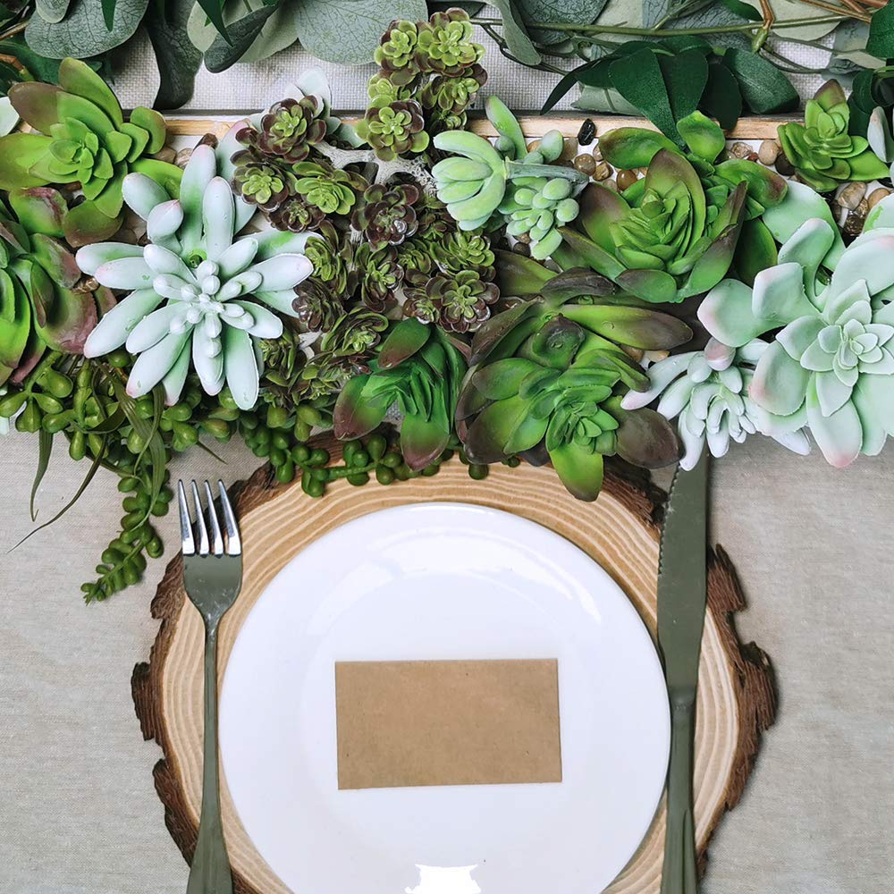 20 Pcs Artificial Succulents Fake Plants in Rectangular Wooden Pots Potted Succulents Plants Arrangement Artificial Succulents Garden for Table Centerpiece Windowsill Shelf Mantel Greenery Decor
