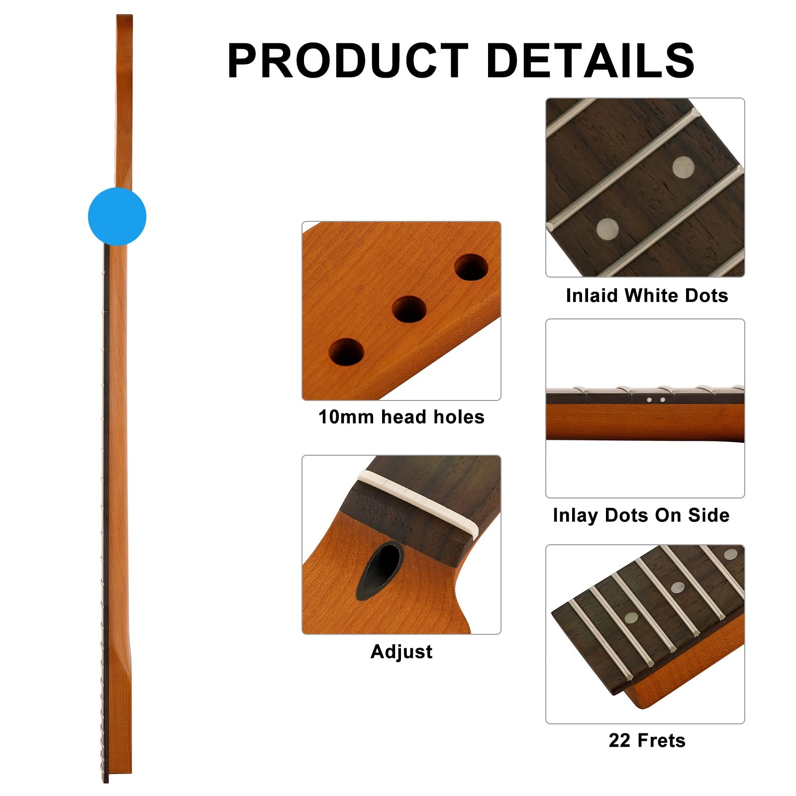 22fret TL Canadian Flamed Roasted Maple Electric Guitar Neck 14" Radius of Fingerboard, Bone Nut, Rosewood Fingerboard