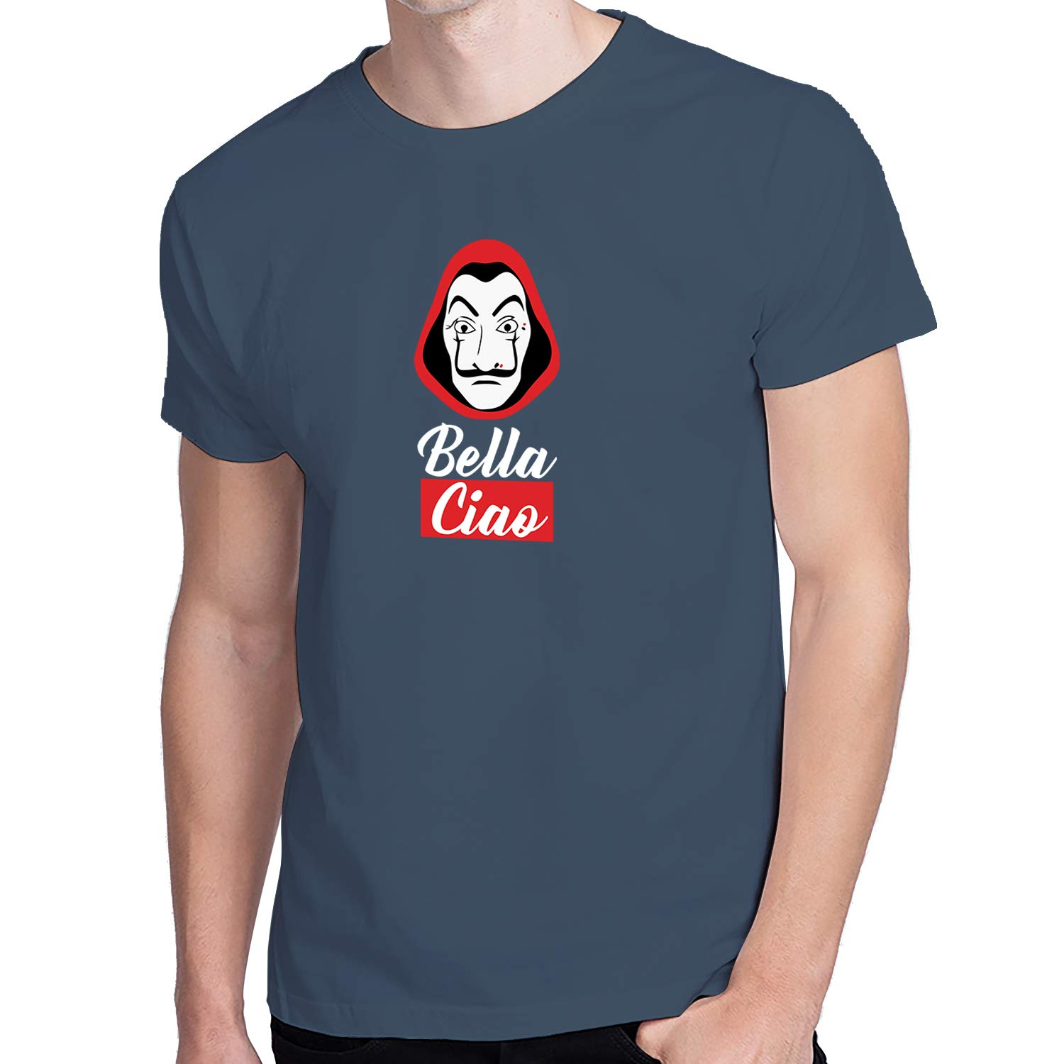 BannerBuzz, Bella Ciao Crew Neck T-Shirt Short Sleeve, Cotton Fabric, Unisex, Digitally Printed, Fabric Warranty for up to 25 Washes (XX-Large, Blue)