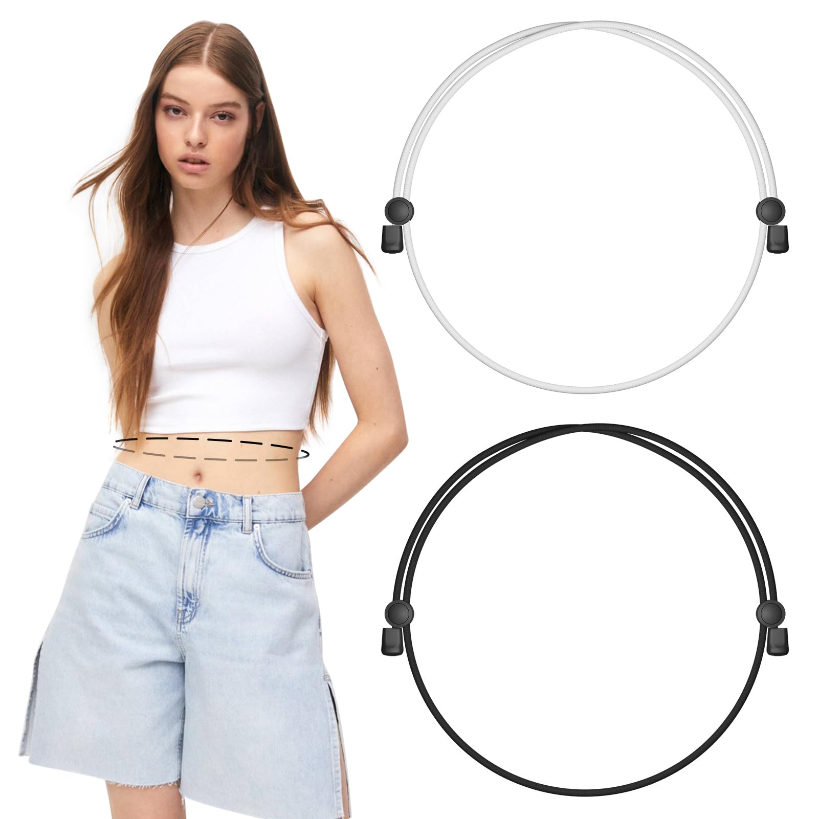 2PCS Crop tuck band,tuck band adjustable,croptuck Adjustable Band,crop band for tucking shirts,Shirt Stays Belt for Women (Black-White, Medium)