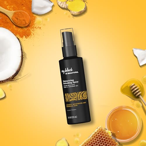 MY BLACK IS BEAUTIFUL Detangler Spray, Sulfate Free, for Curly and Coily Hair with Coconut Oil, Honey and Turmeric, 7.6 fl oz