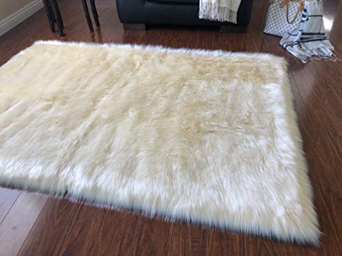 LAMBZY Faux Sheepskin Super Soft Hypoallergenic Square Area Rug Plush Fur Premium Shag (144", 365x365 cm, Cream)
