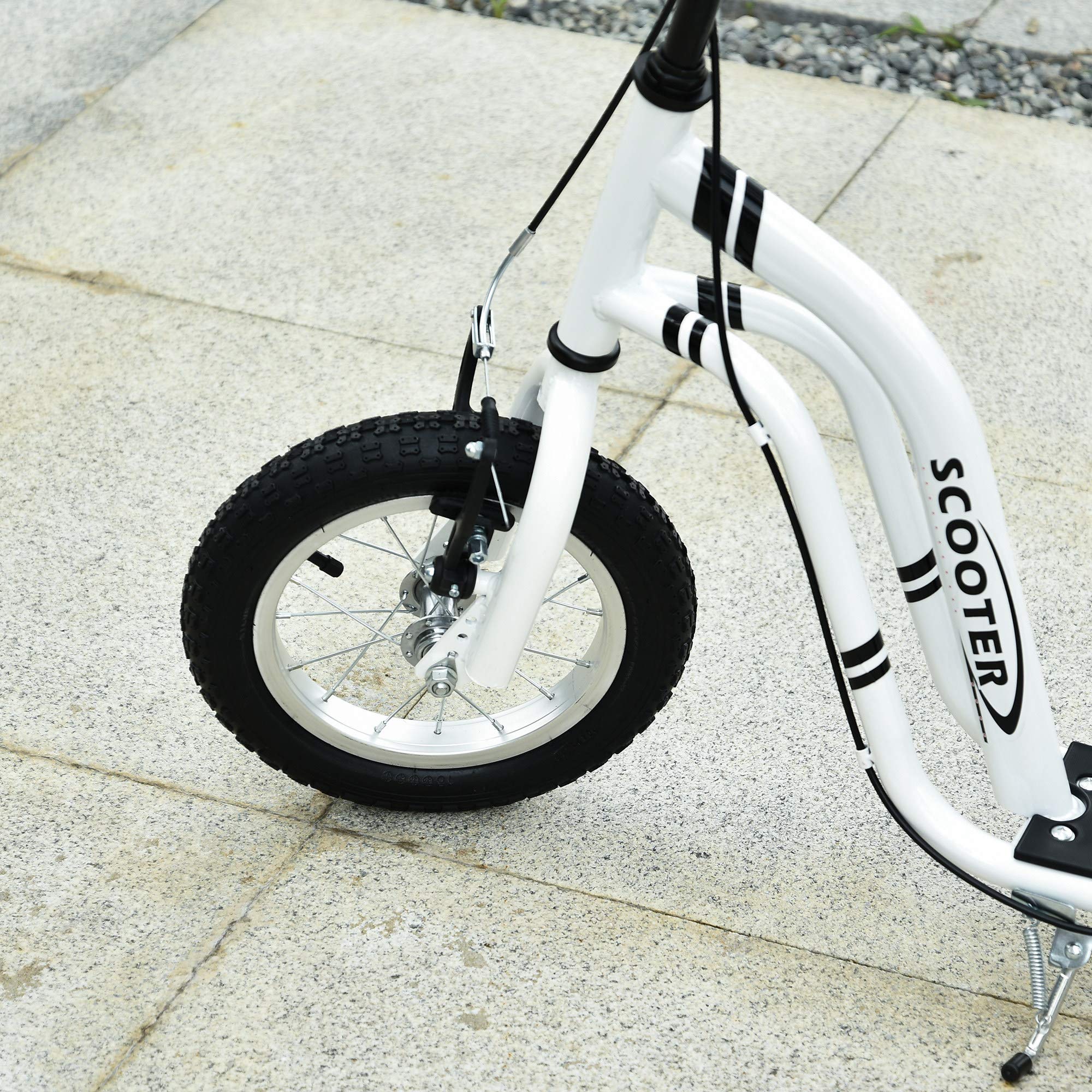 Aosom Youth Scooter Front and Rear Caliper Dual Brakes 12-Inch Inflatable Front Wheel Ride On Toy for Age 5+, White