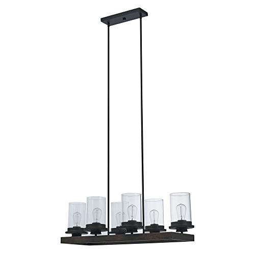 Globe Electric 60317 Williamsburg 6-Light Chandelier, Dark Bronze, Faux Wood Accent, Clear Glass Shades