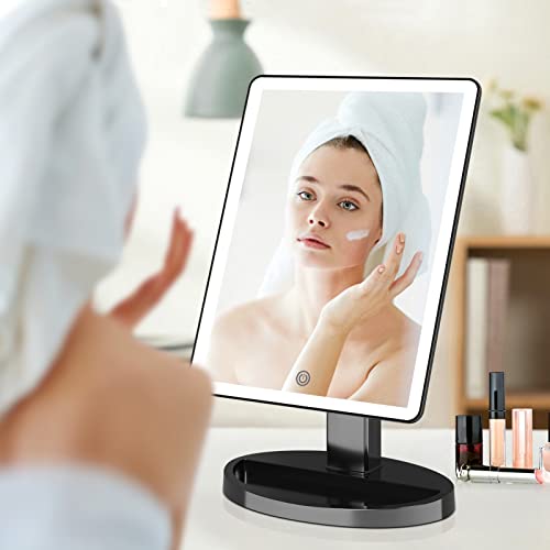 COSMIRROR Large Lighted Makeup Mirror, 14.5in x 9in, 88 LED Lights, 10X Magnification, Touch Sensor Dimming, 360 Rotation Tabletop Personal Beauty Light Up Mirror