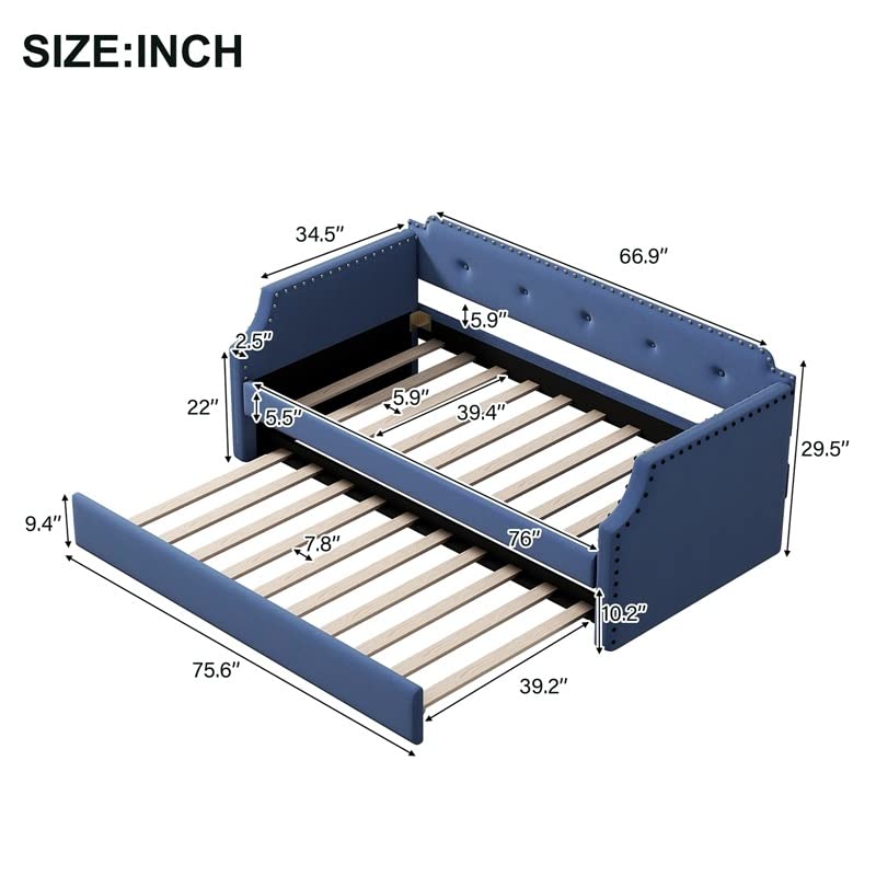 FLOYINM Upholstered Daybed with Trundle, Wood Slat Support,Upholstered Frame Sofa Bed, Twin