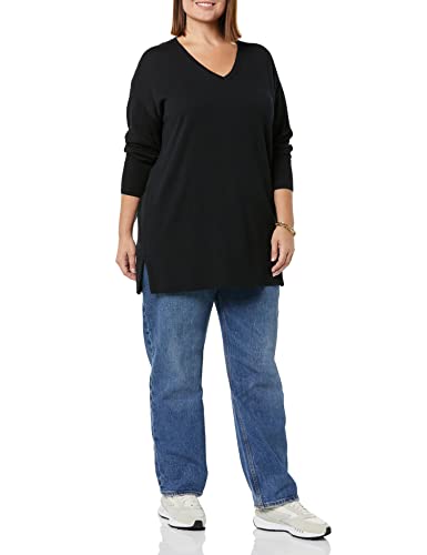 Amazon Essentials Women's Lightweight Long-Sleeve V-Neck Tunic Sweater (Available in Plus Size), Black, Large