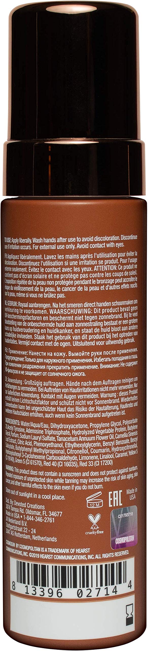 CosmoSun Sunless Mousse with Instant Color Hydrating and skin softening 7.44 oz.