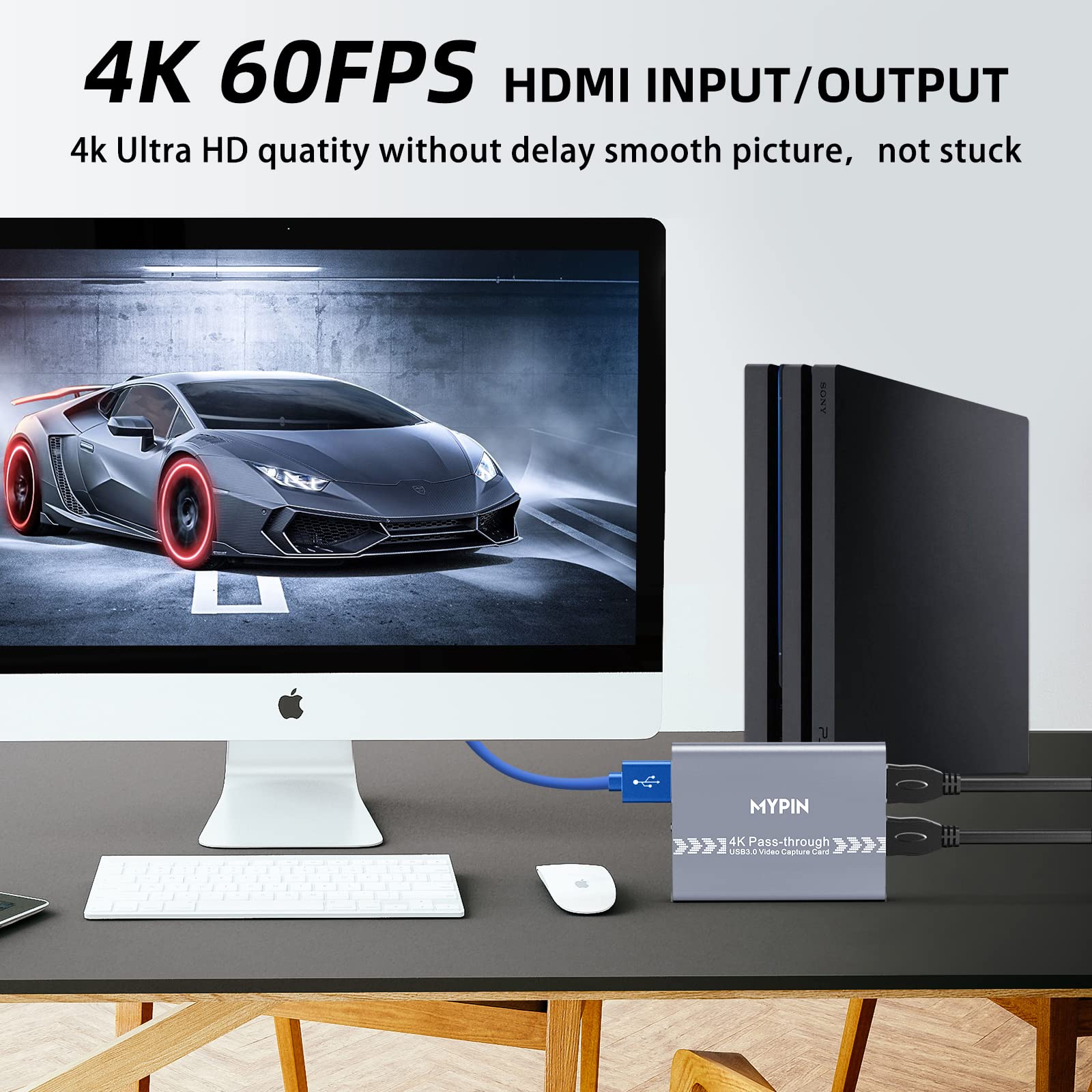 MYPIN 4K 60fps Audio Video HDMI Game Capture, Live Gamer Portable Pass-Through 4K Full HD 1080P 60fps USB3.0 Capture Card Ultra Low Latency Record Stream for Xbox, PlayStation, Nintendo Switch