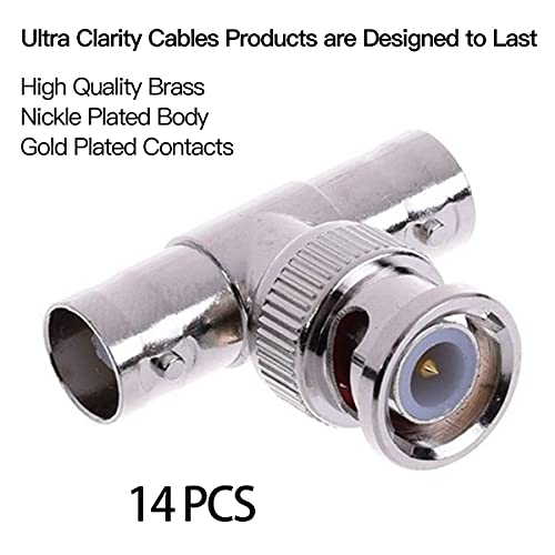 VFLTOOL 14 Pcs BNC Male to Double Female Adapter, T-Shaped Splitter for Coaxial Cable Extension, Nickel Plated Brass