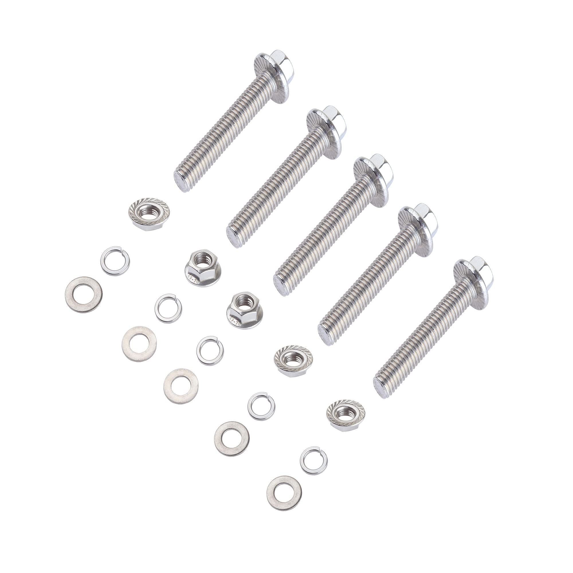 5 Set M10-1.5x70mm Flanged Hex Head Bolts and Nuts Stainless Steel 304 Flange Hexagon Screws Hardware Kit
