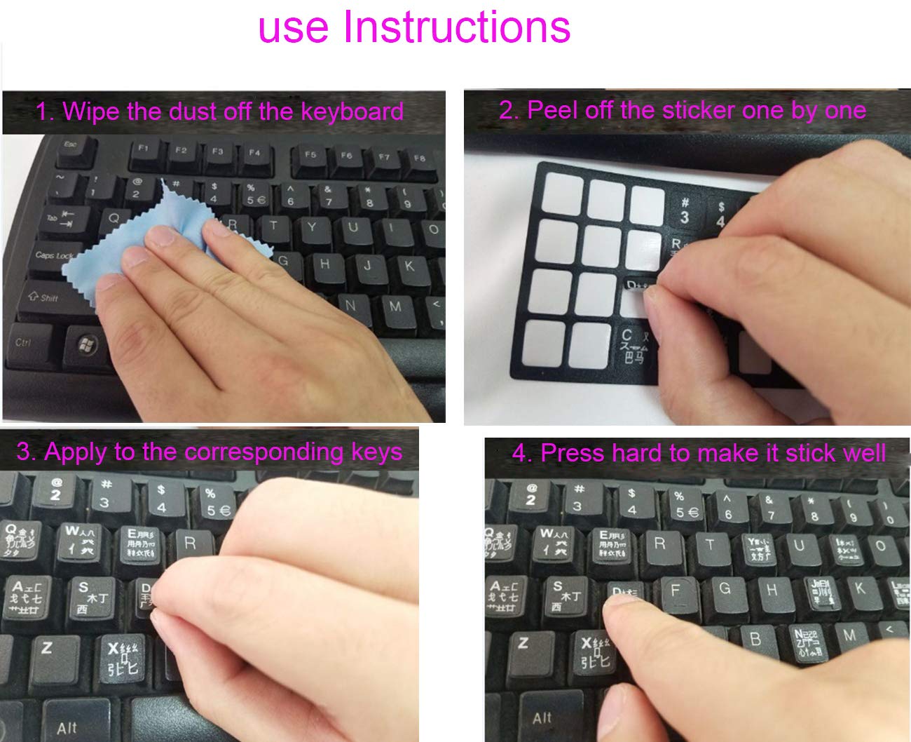 English Letters Non-Transparent Keyboard Sticker with White Lettering on Black Background for Universal Computer, Laptop, Desktop, Notebook Keyboard [2PCS]