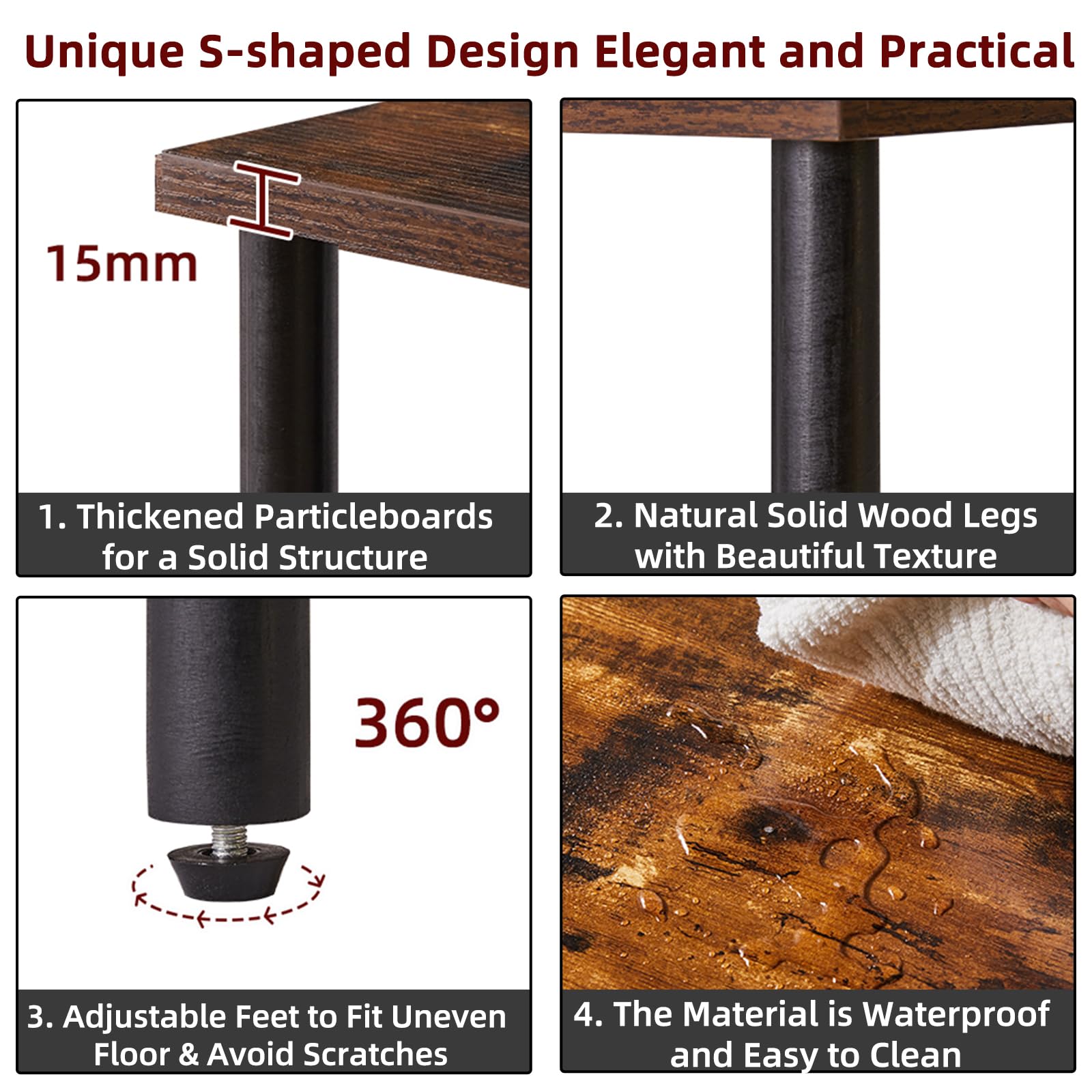 Aibiju Side Table for Bedroom, Narrow End Table Small, Mid-Century Modern Nightstand with Open Storage Shelf, Small Table Rustic Brown/Black YD-TM152H