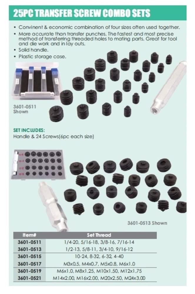 HHIP 3601-0511 25 Piece 1/4-20, 5/16-18, 3/8-16, 7/16-14 Transfer Screw Set (Pack of 1)