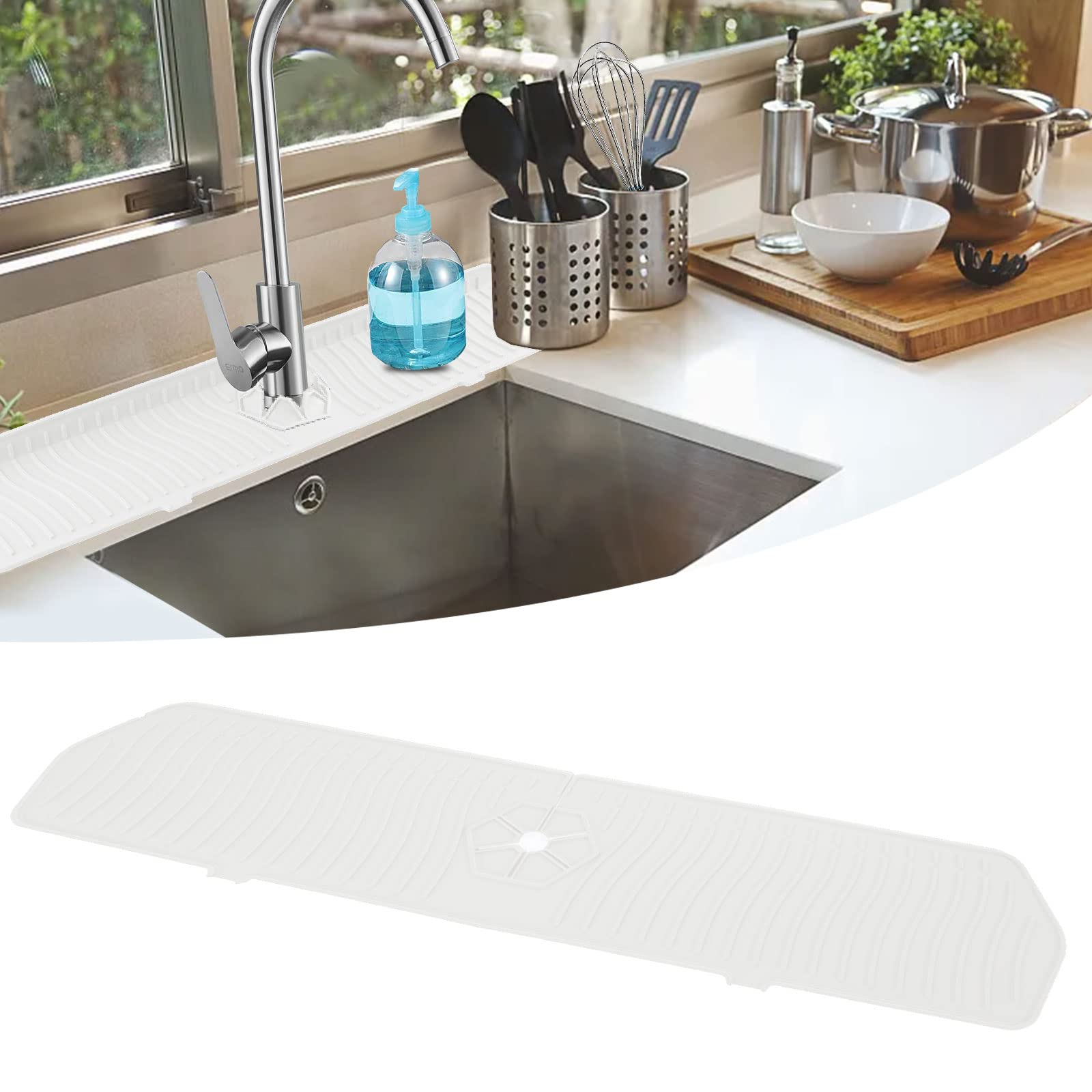 24-Inch XXL Kitchen Sink Splash Guard, Silicone Sink Protectors for Kitchen Sink, Gigabaskets Drip Catcher Tray & Draining Pad, Keep Kitchen/Bathroom/RV Faucet Counter Dry & Clean Gadget Accessories