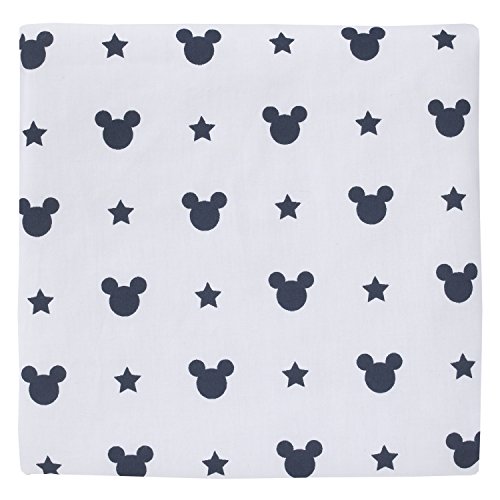 Disney Mickey Mouse 4 Piece Hello World Denim/Star/Icon Nursery Crib Bedding Set, Navy, Grey, White