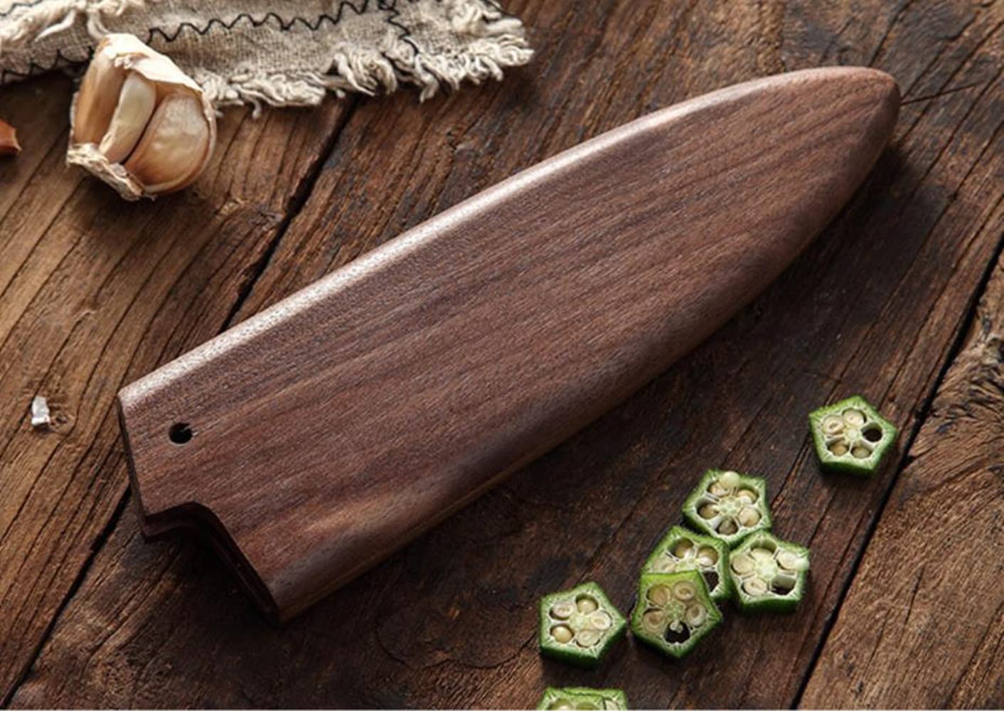 Aibote Handmade Natural Black Walnut Wood Japanese Deba Knives Sheath Magnetic Knife Case Holder Protector Wooden Cover (165mm)