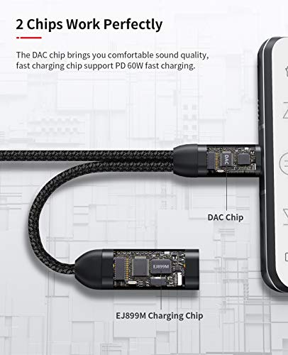 NIMASO USB Type C to 3.5mm Headphone and Charger Adapter, 2 in 1 Headphone Jack Charging Power Aux Cable Compatible with Pixel 4 3 XL, Galaxy S21 S20 S20+ Plus iPad Pro Air 4 Mini 6