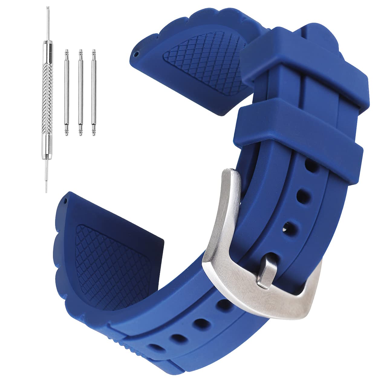 23mm Sapphire Blue Silicone Rubber Diver Watch Band Waterproof Sport Stainless Steel Buckle for Fossil Watch
