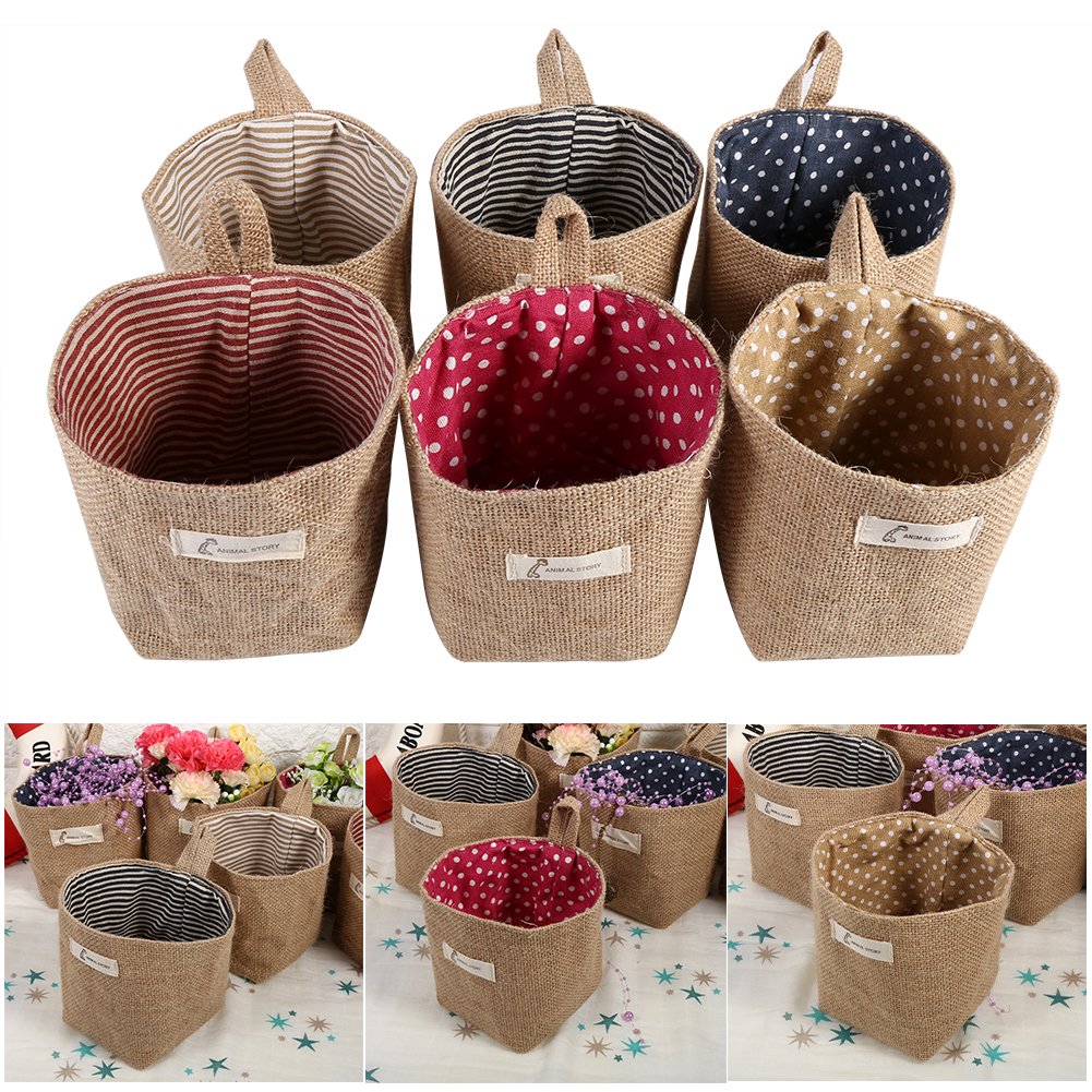 Cotton Linen Hamper Hanging Clothes Bag Home Gadget Storage Organizer Foldable Basket Bin (Blue Stripe)