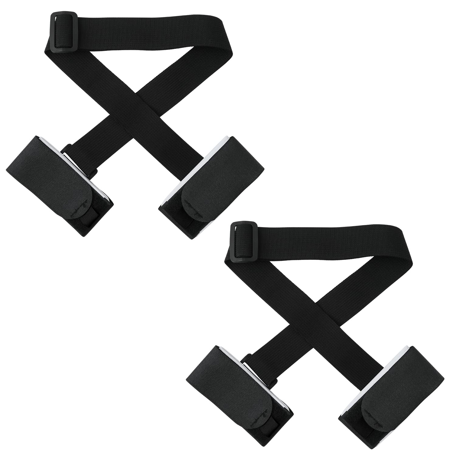 2pcs Ski Straps for Carrying, Sturdy Ski Carrier Straps and Pole Carrier with Adjustable Shoulder Straps and Magic Adhesives Cross Country Ski Accessories for Kids Adults (Black)