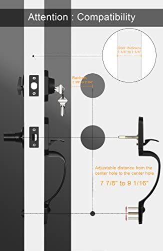 goldenwarm Front Door Handle and Deadbolt Set, Black Front Door Lock Set with Reversible Handle Lever, Classic Front Door Hardware, Single Cylinder Front Door Entry Lock, Front Door Handles and Locks