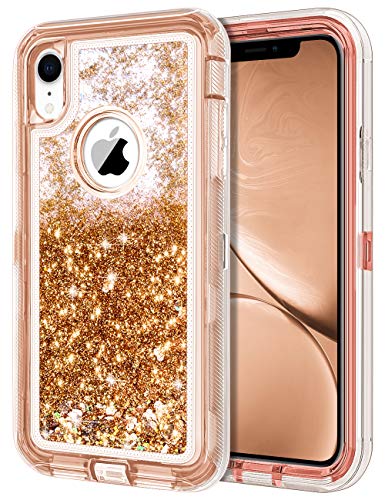JAKPAK Case for iPhone XR Case Glitter Bling Sparkle for Girls Woman iPhone XR Case Heavy Duty Shockproof Full Body Protective Shell Hard PC Bumper and TPU Back Cover for iPhone XR 10R Rose Gold