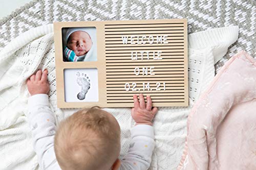 Pearhead Babyprints Letterboard Baby Handprint & Photo Frame, Wooden Customizable Letterboard for Baby, New Baby Keepsake