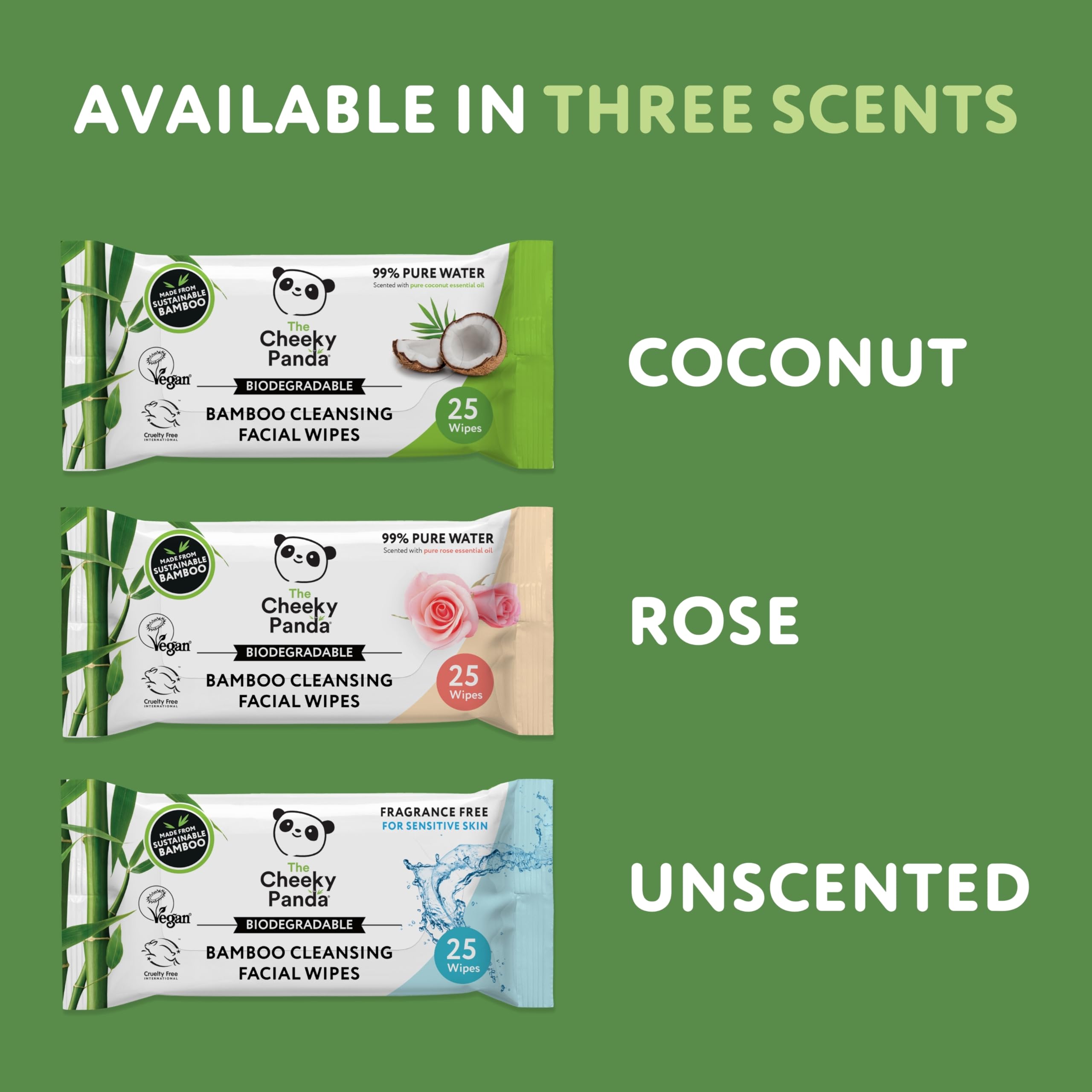 The Cheeky Panda Face Wipes | Coconut Scented Biodegradable Makeup Remover Wipes | Pack of 25 Wet Wipes