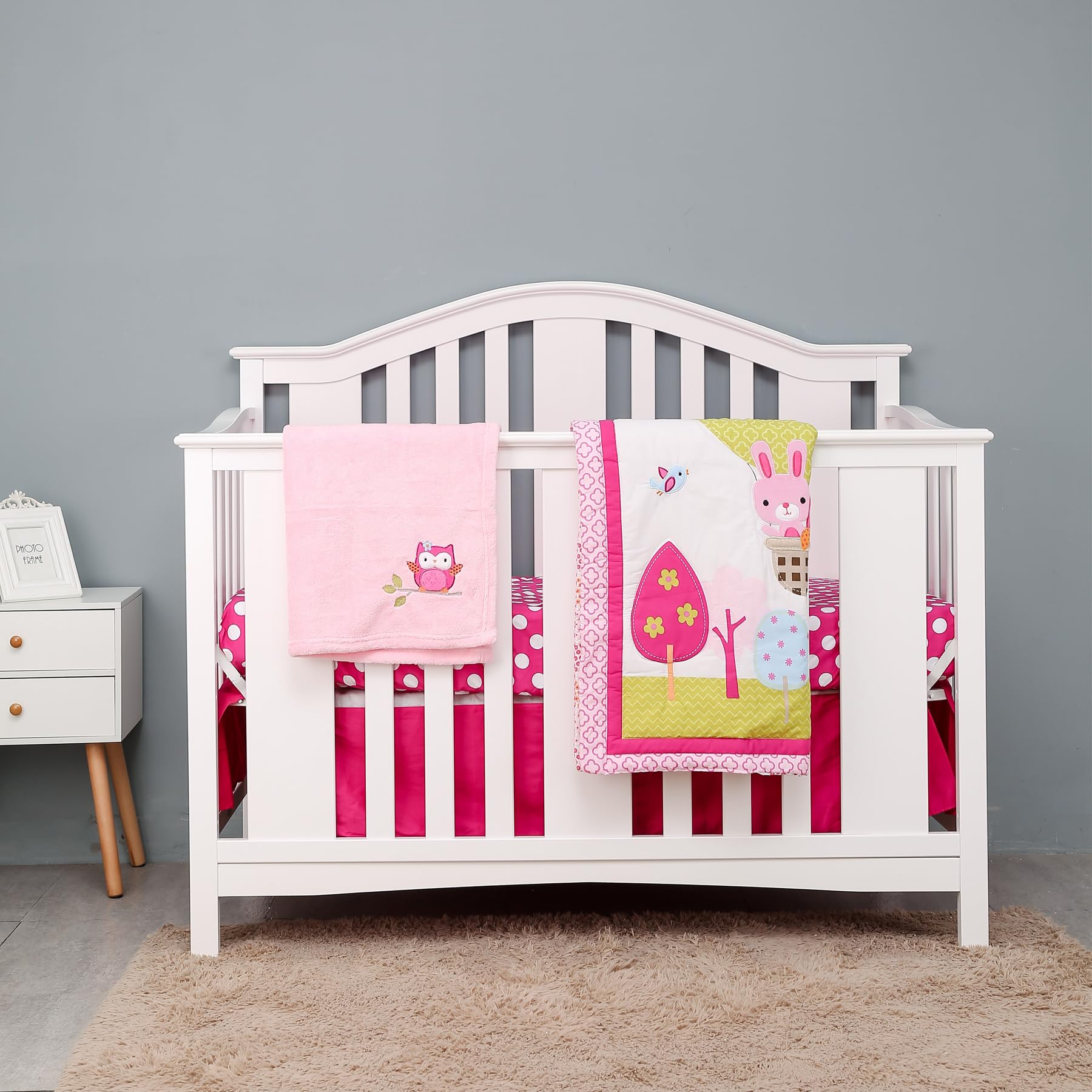 Cotton Pink Polk Dots Crib Sheet 1 PC Pink Fitted Sheet with White Polk Dots for Baby Girl