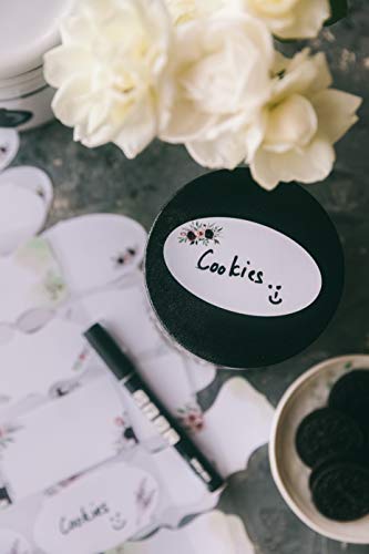Inspired Designs Floral Chalkboard Label Stickers with 2 Chalk Pens - 120 Pcs Multi-Purpose Chalk Sticker Labels for Storage Bins, Spice Jars - 3.5โx2โ Reusable Waterproof Pantry Labels for Organizing