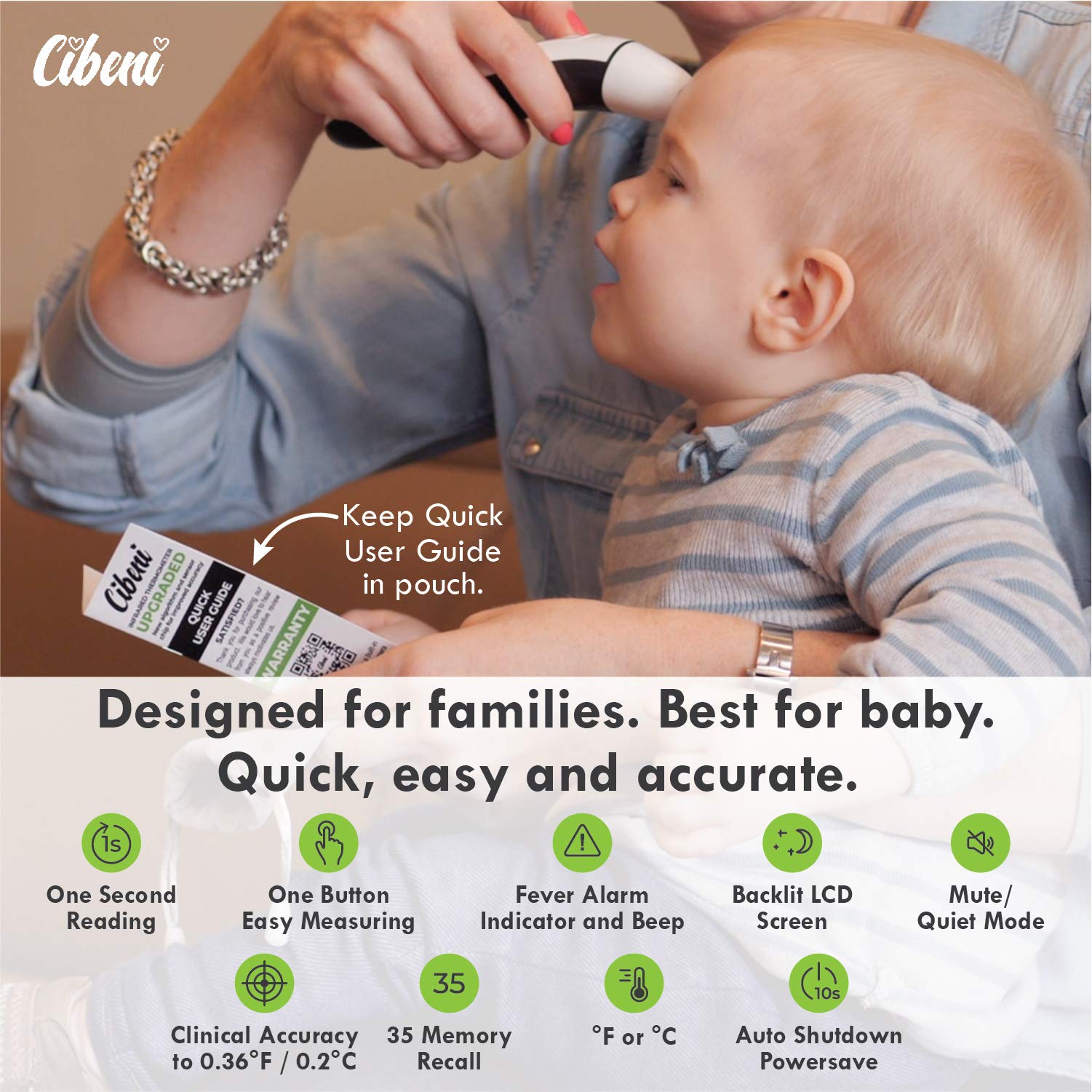 Cibeni Forehead Thermometer for Adults and Kids - Ear Forehead - 2020 Revolutionized Algorithm - Clinical Accuracy Instant Read Digital Infrared Thermometer