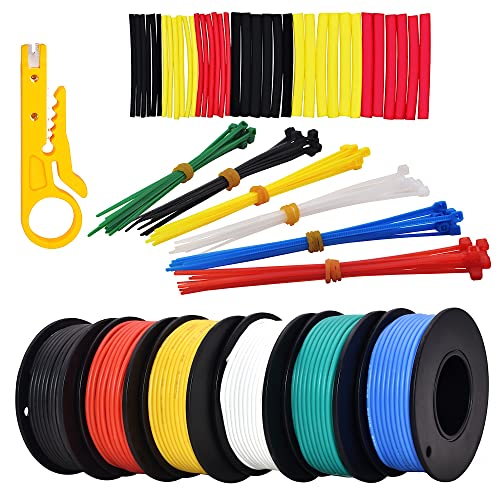 24 AWG Stranded Wire Kit β Silicone Coated Copper Wires 24 Gauge Pre-Tinned 30ft/9m Each Spool, 6 Colors (Black, Red, Yellow, Green, Blue, White), Electrical Jumper Wire Hook Up Wire Kit from Plusivo