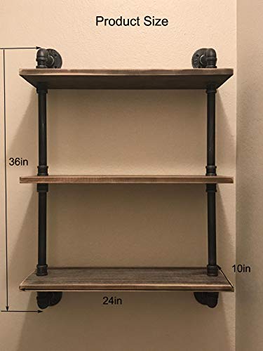 FODUE Industrial Pipe Shelving Bookshelf Rustic Modern Wood Ladder Storage Shelf 3 Tiers Retro Wall Mount Pipe Design DIY Shelving