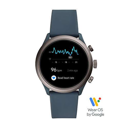 Fossil Men's Gen 4 Sport Heart Rate Metal and Silicone Touchscreen Smartwatch, Color: Grey, Blue (FTW4021)