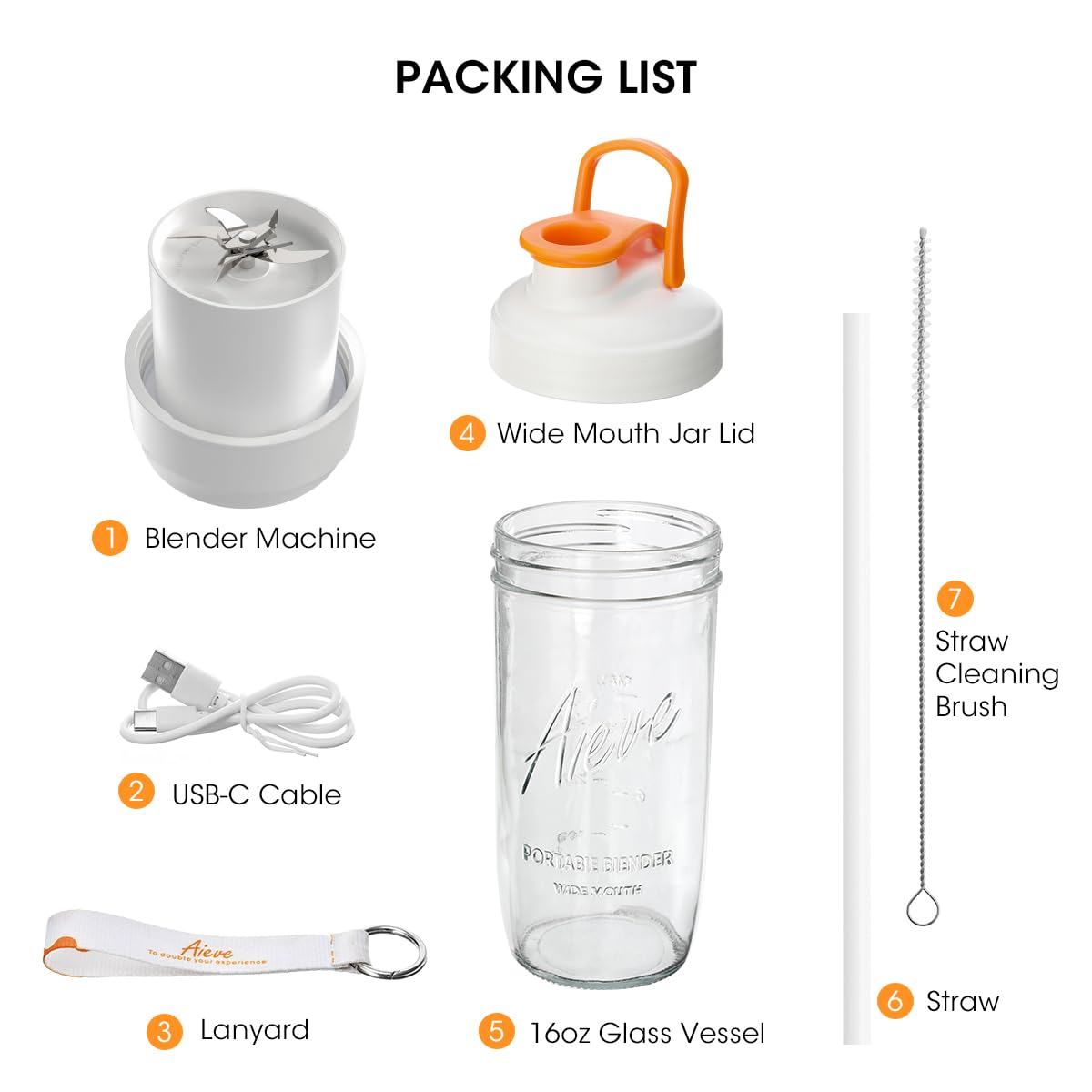 Aieve Mason Jar Blender, Personal Blender Portable Blender Cup for Wide Mouth Mason Jar (Turns Wide Mouth Mason Jar into Rechargeable Blender)