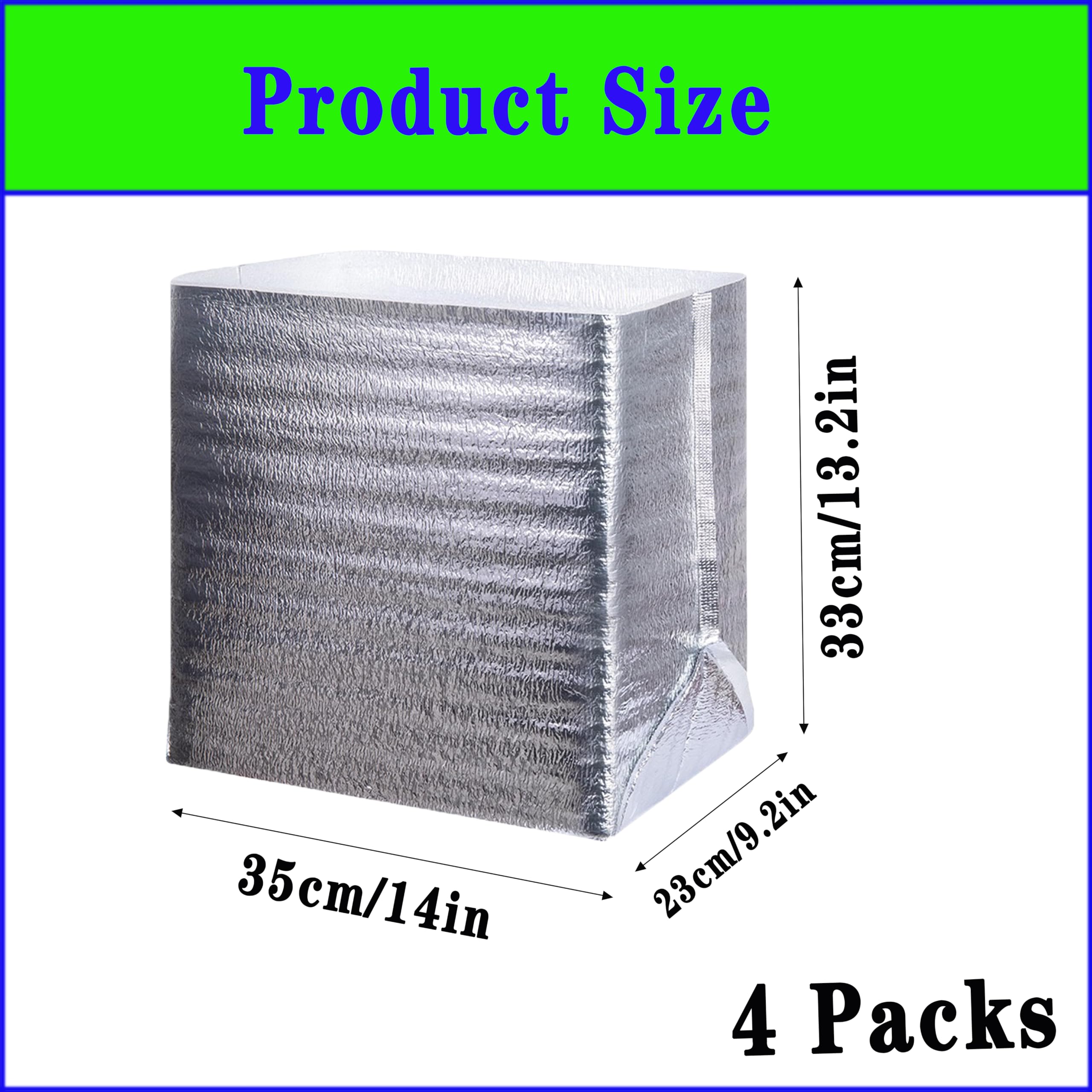 4 PACKS Reusable Insulation Bags Thermal Box Liners,14 x 9.2 x 13.2 in Foil Thermal Box Liners for Takeaway packing insulation, Lunch Box Shopping Bag Insulation Lining Waterproof Insulation Package