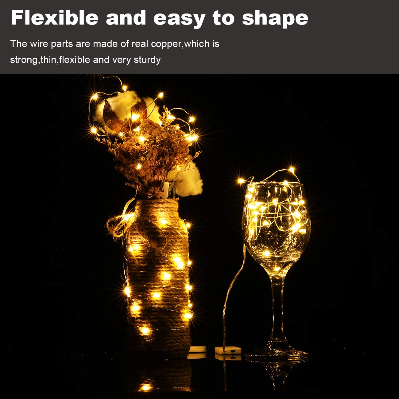 20 Pack LED Fairy Lights Battery Operated,7.2ft 20 LED Silver Wire Warm White Mason Jar Lights,Firefly Mini Led String Lights for Mason Jars Party Crafts Wedding Decorations