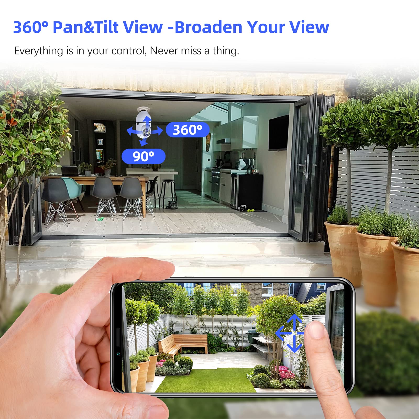 2PCS Upgrade 10x Hybrid Zoom Bul B Camera, 2MP PTZ Wireless Security Camera Outdoor Dual Lens Dome Surveillance Camera 2.4G WiFi Security Camera, Auto Tracking, Color Night Vision, 2-Way Audio